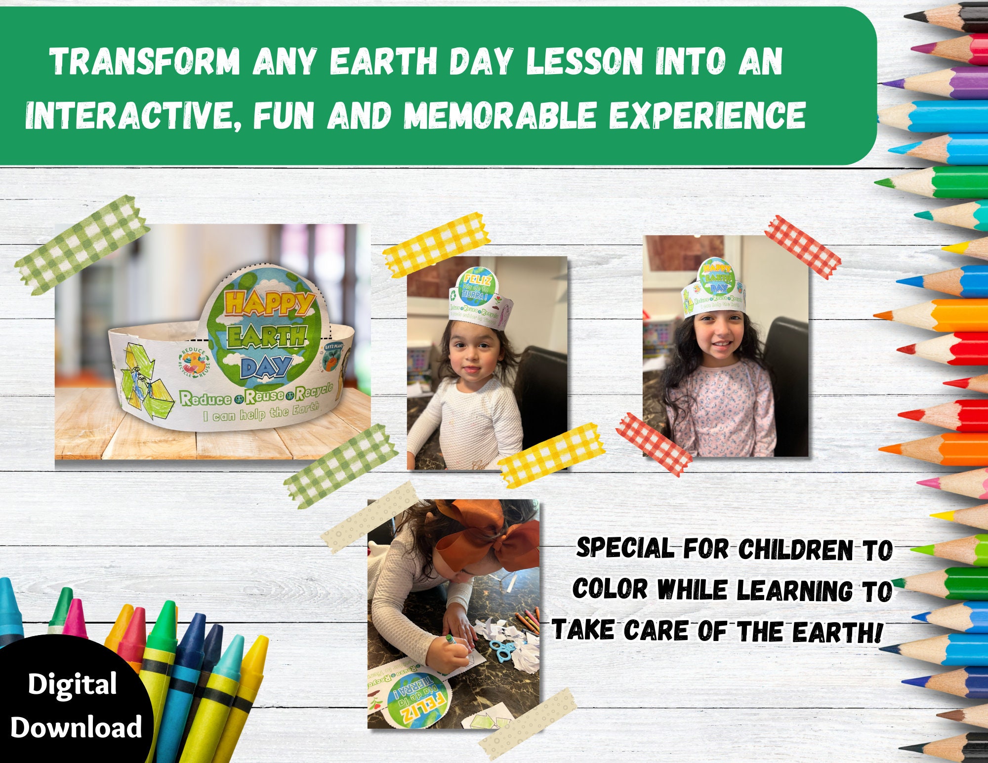 Earth Day Activity Pack: Coloring Pages, Paper Headband (digital ...