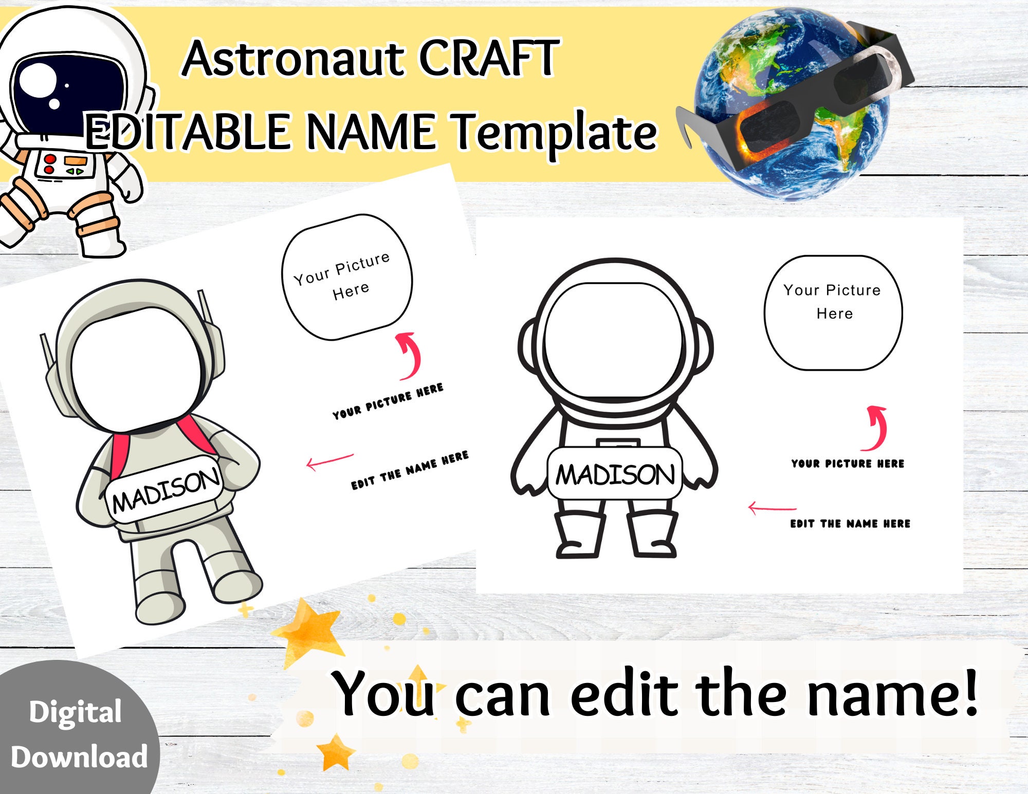 Astronaut Editable Name Craft & Activity for Bulletin Boards, 2024 ...