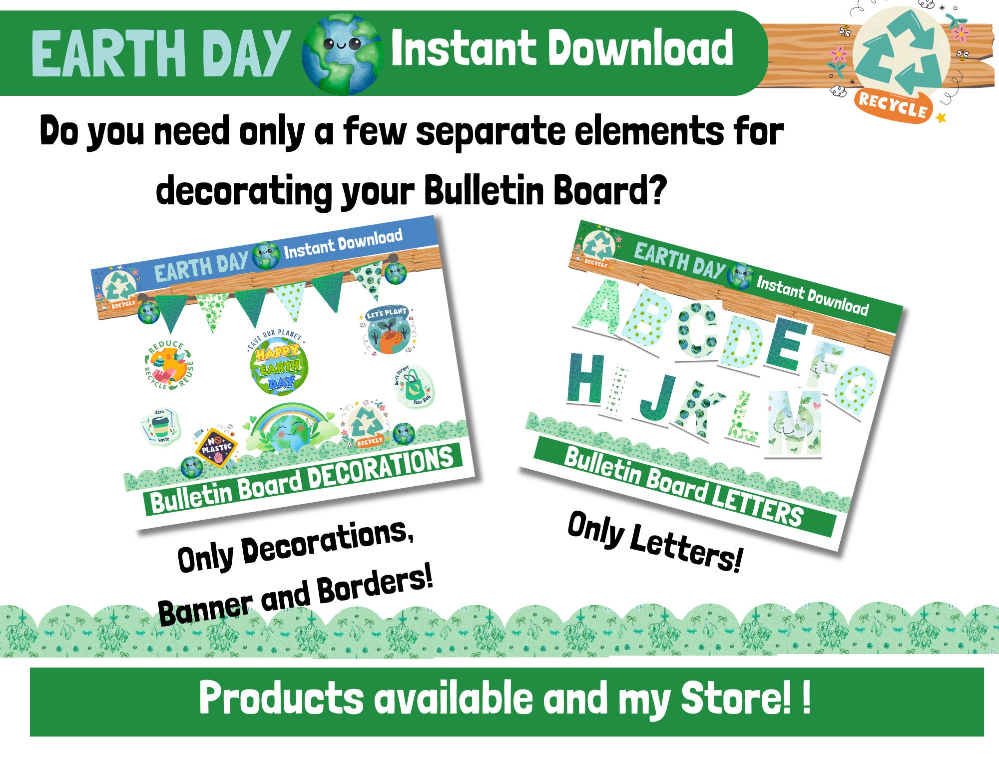 Earth Day Bulletin Board Kit, Letters, Borders, Banner April Printable ...