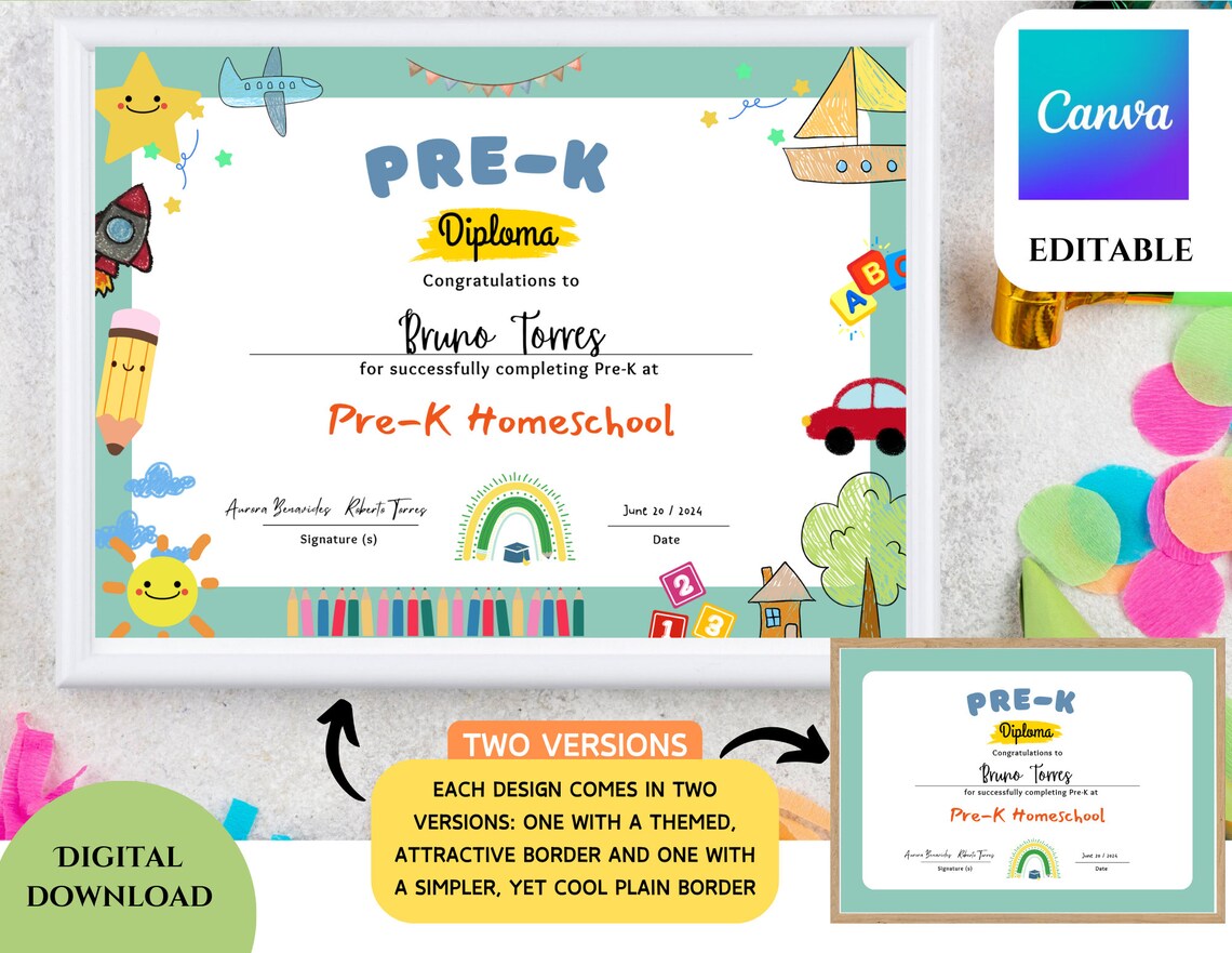 Bundle, PRE-K, Printable Homeschool Diploma, Pre-k Graduation ...