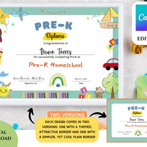 Bundle, PRE-K, Printable Homeschool Diploma, Pre-k Graduation ...