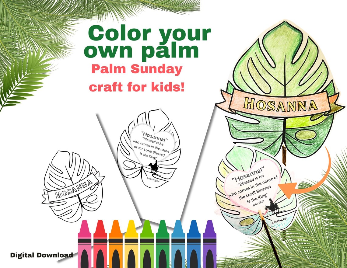 Palm Sunday Craft for Kids Printable, Hosanna, Coloring Palm, Bible ...