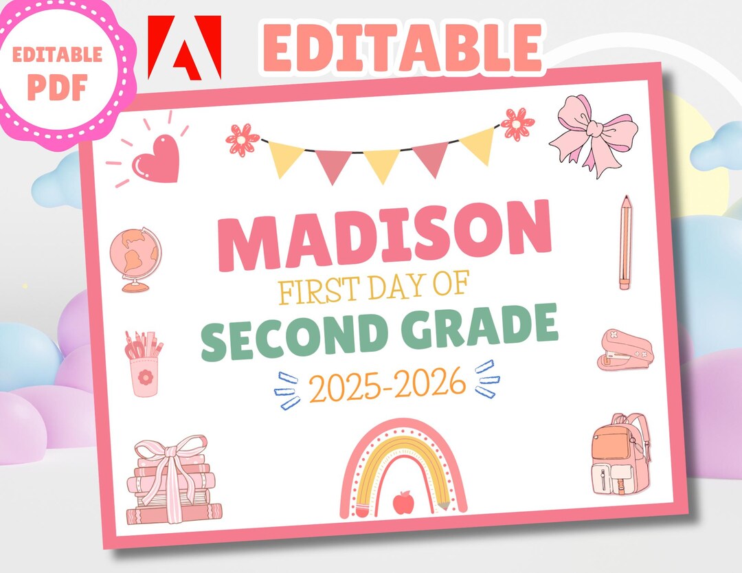 Editable First Last Day of School Sign | Board Style PDF, Green, Pink ...