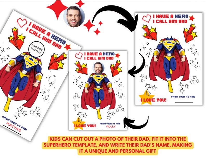 Father's Day Super Hero Card, Add Your Own Photo, Craft, PRINTABLE ...