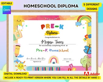 Pre-k Diploma | Pre-k Graduation | Printable Diploma | Editable ...