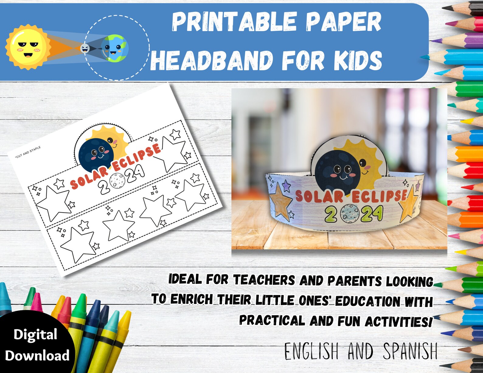 Solar Eclipse Paper Headband, Eclipse Printable Craft, Solar Eclipse ...