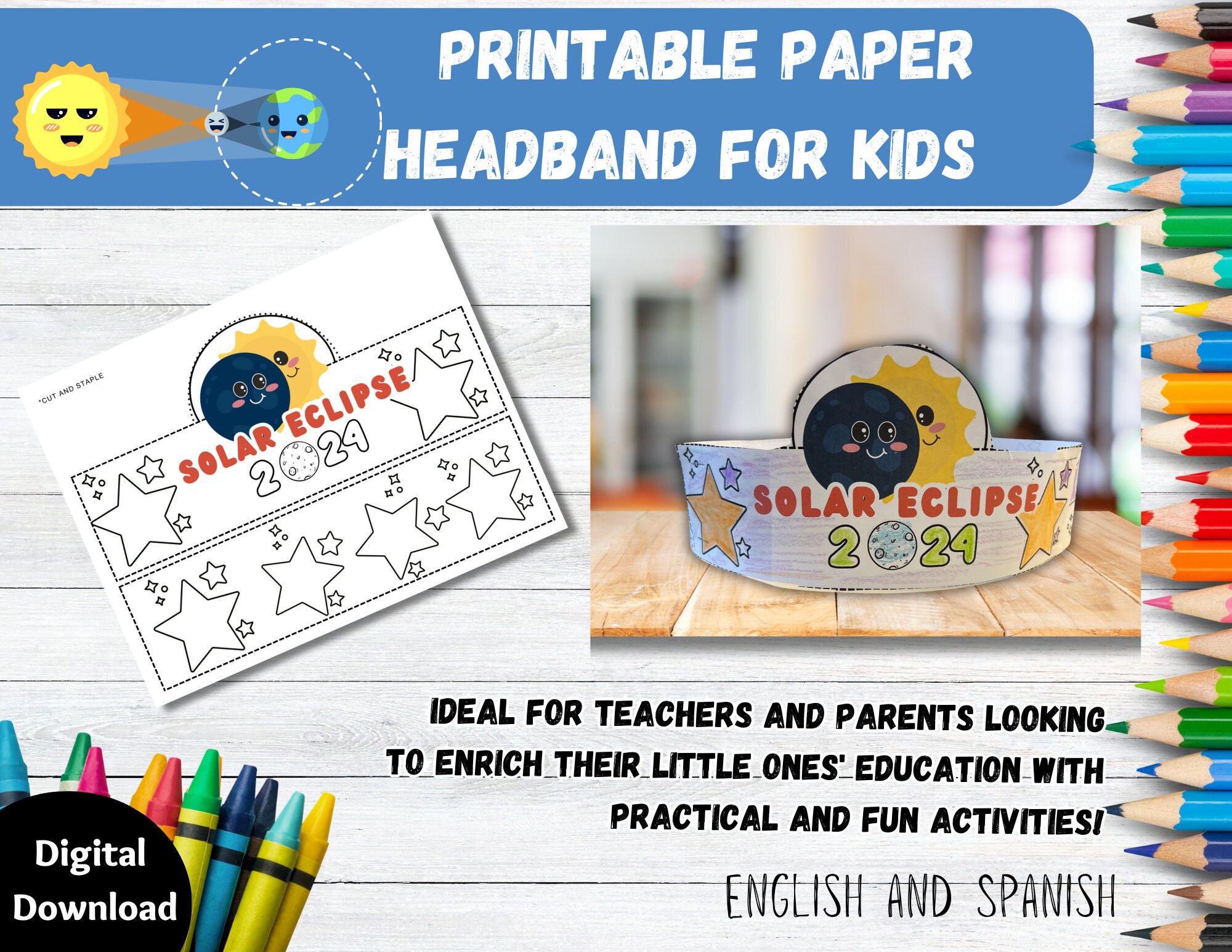 Solar Eclipse Paper Headband, Eclipse Printable Craft, Solar Eclipse ...