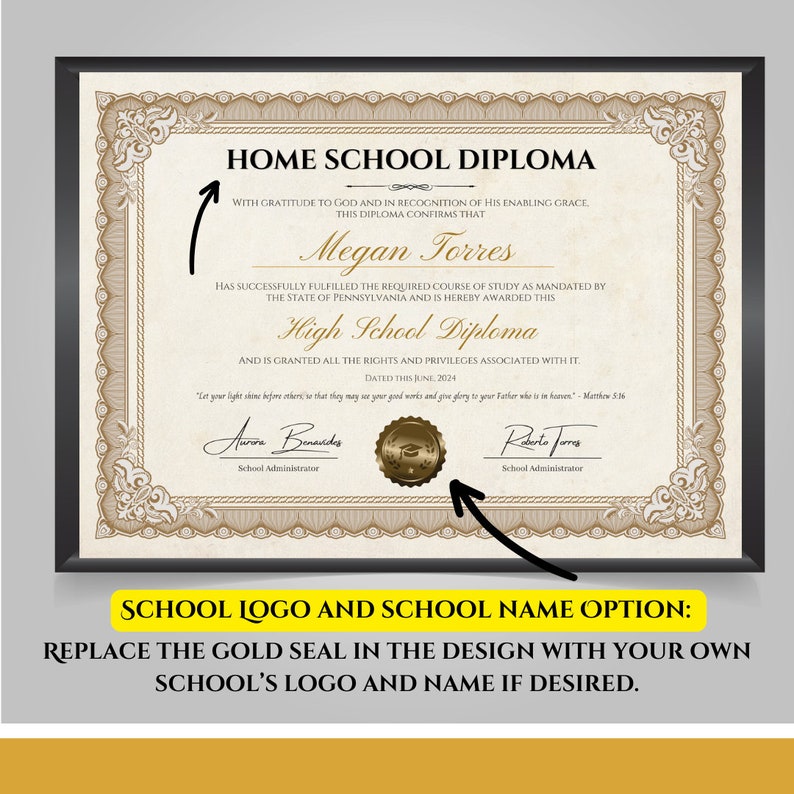 Religious Printable Homeschool Diploma, High School Graduation ...