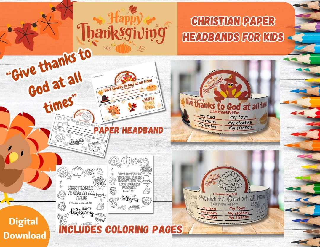 Christian Thanksgiving Headband Craft Printable, Bible Verse Crown for ...