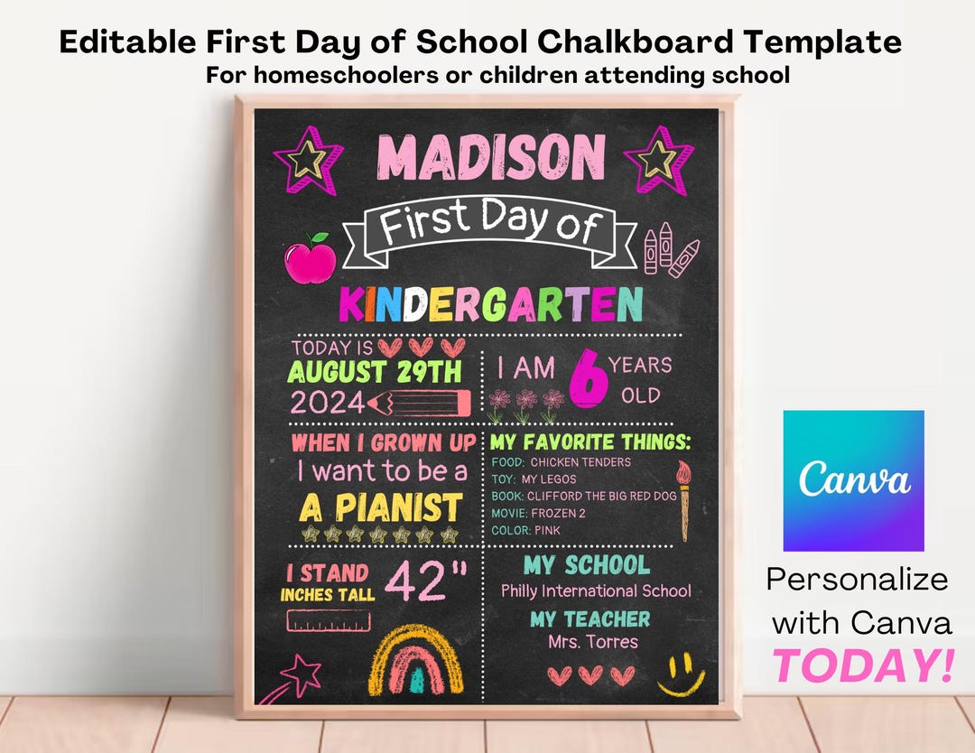 Editable First Day of School Chalkboard Sign (digital Download) - Etsy