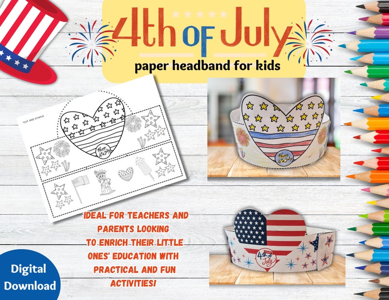 4th of July Headband: USA Printable Craft for Kids (DIY Digital ...