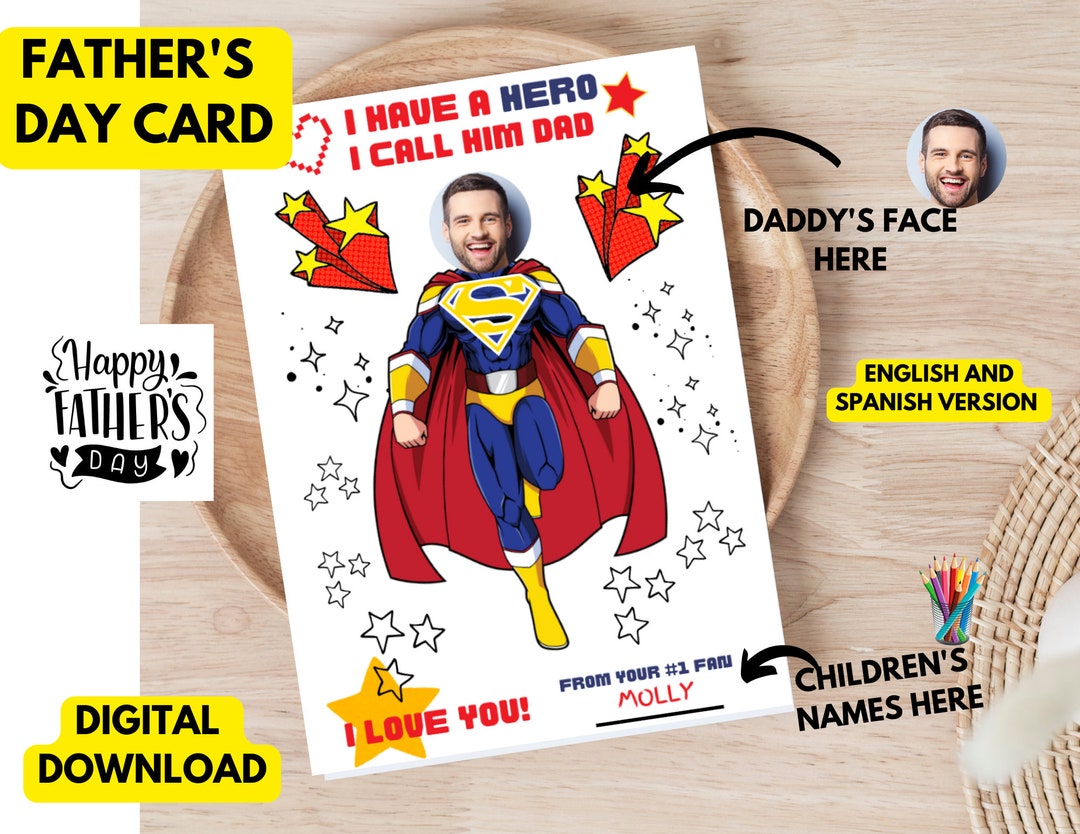 Dad Super Hero Card, Add Your Own Photo, Craft, PRINTABLE, Gift for Dad ...