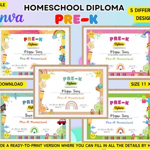 Bundle, PRE-K, Printable Homeschool Diploma, Pre-k Graduation ...