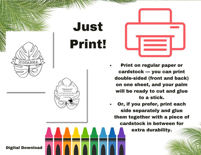 Palm Sunday Craft for Kids Printable, Hosanna, Coloring Palm, Bible ...