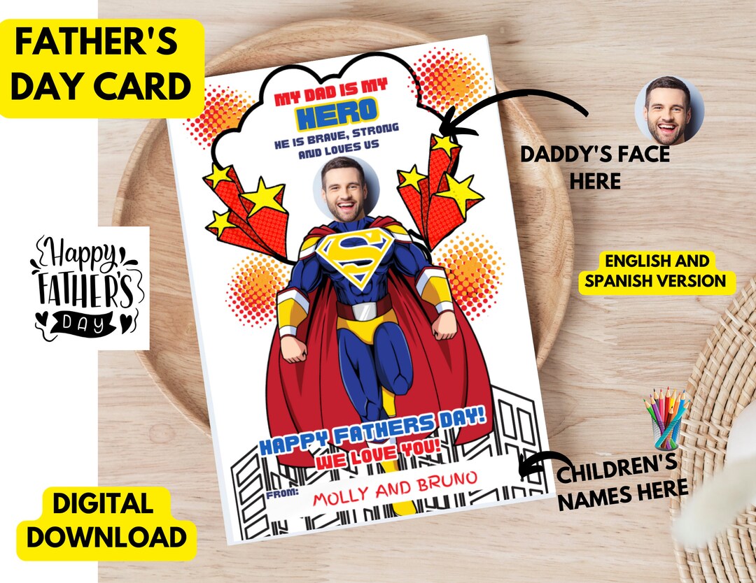 Father's Day Super Hero Card, Add Your Own Photo, Craft, PRINTABLE ...