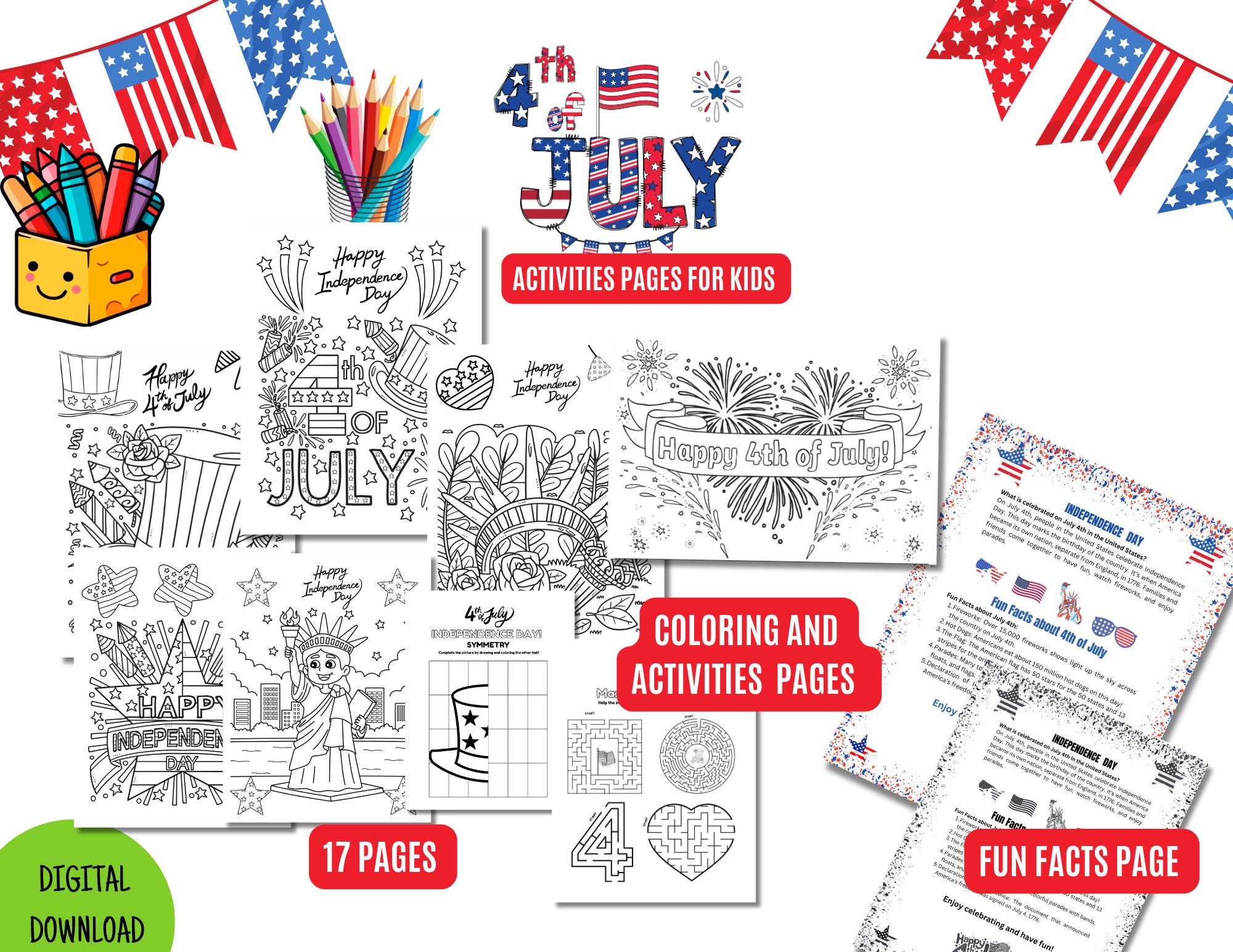 4th of July, Coloring Page, Printables for Kids, Coloring Book ...