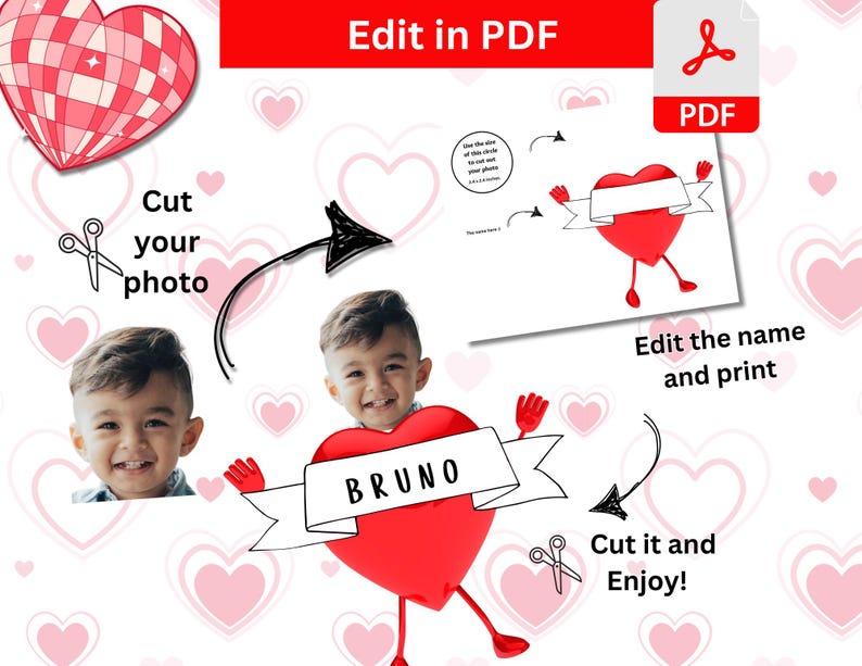 Editable Valentine's Day Heart Template: Photo & Name (PDF) - Etsy