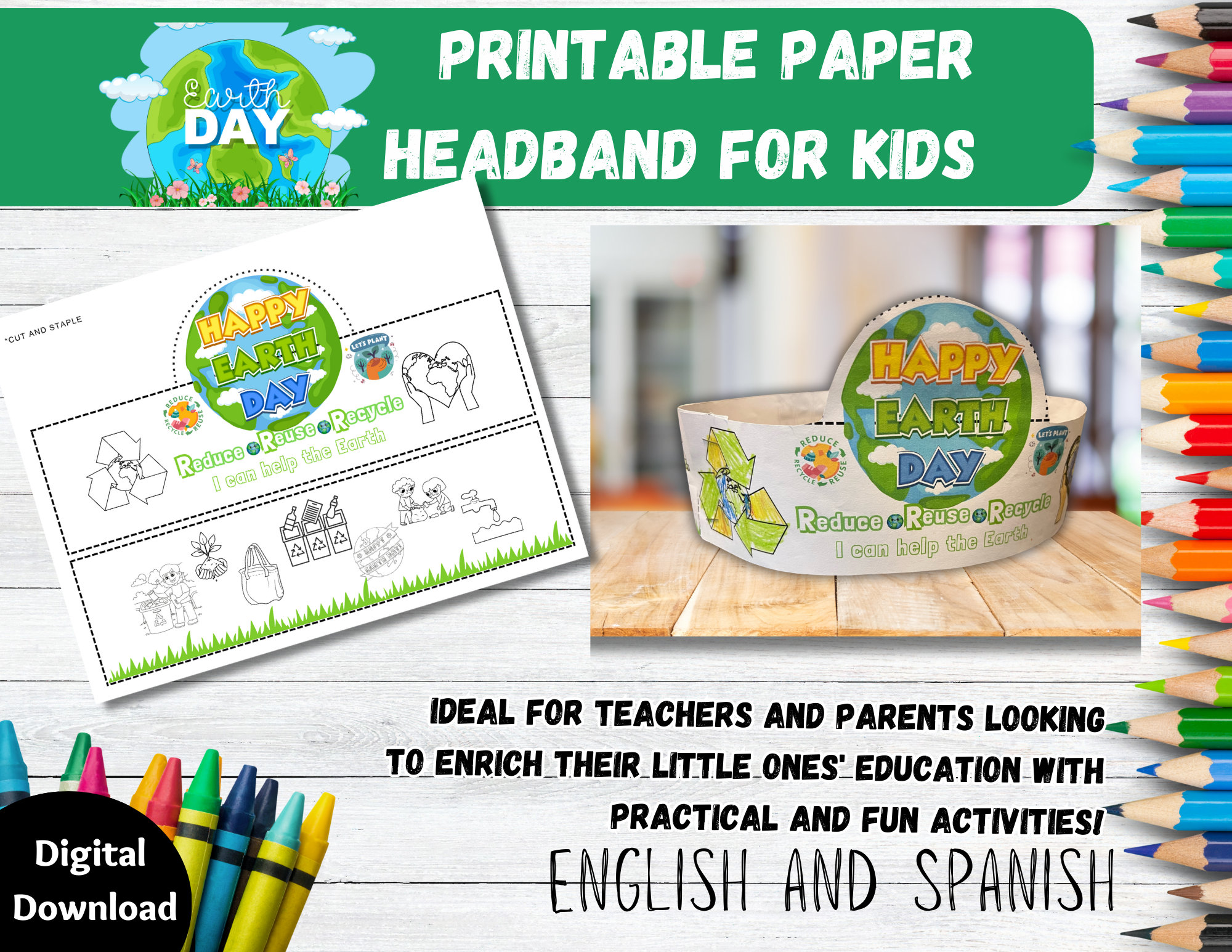 Earth Day Activity Pack: Coloring Pages, Paper Headband (digital ...