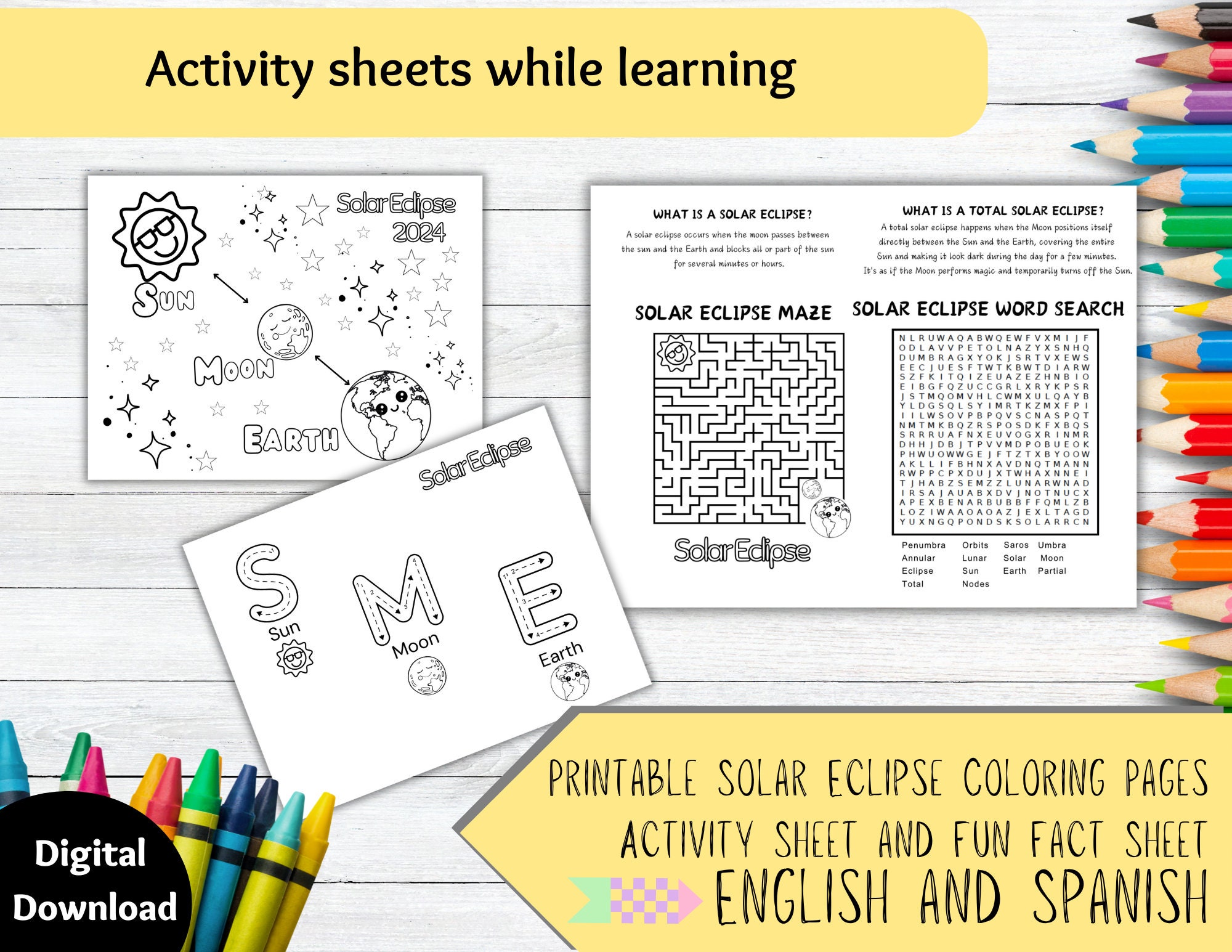 Solar Eclipse 2024 Activity Bundle, Solar Eclipse Coloring Pages, Solar ...