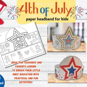 4th of July Headband: USA Printable Craft, Kids Coloring Activity ...