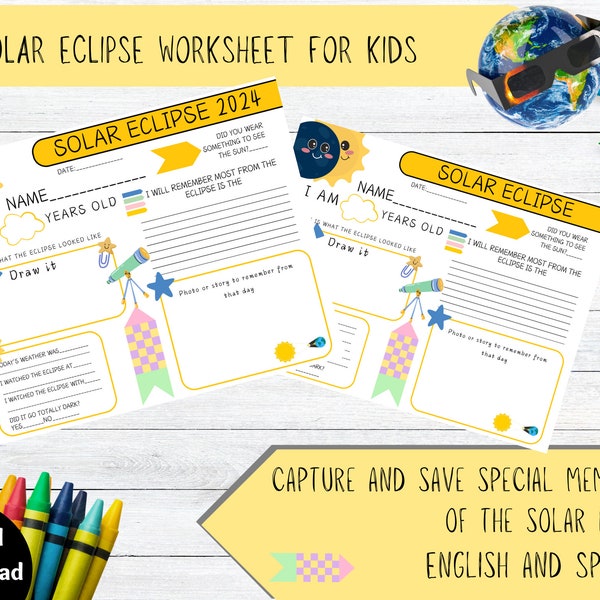 Solar Eclipse Worksheet for Kid - Etsy