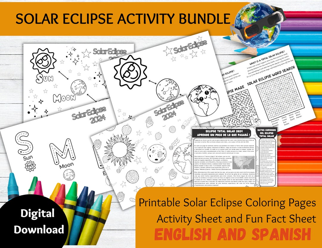 Solar Eclipse 2024 Activity Bundle, Solar Eclipse Coloring Pages, Solar ...