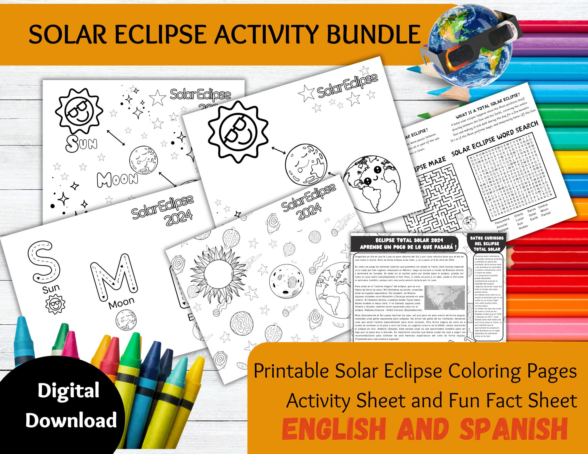 Solar Eclipse 2024 Activity Bundle, Solar Eclipse Coloring Pages, Solar ...