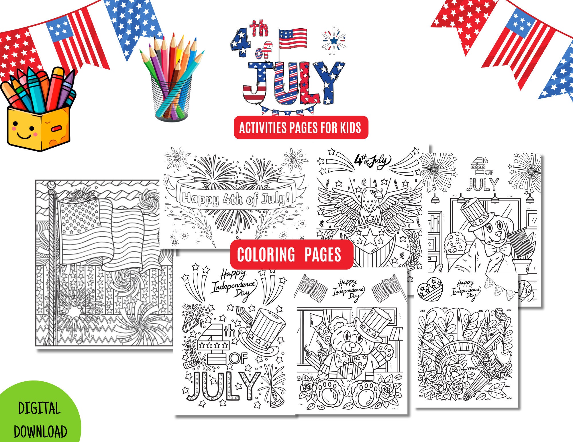 4th of July, Coloring Page, Printables for Kids, Coloring Book ...