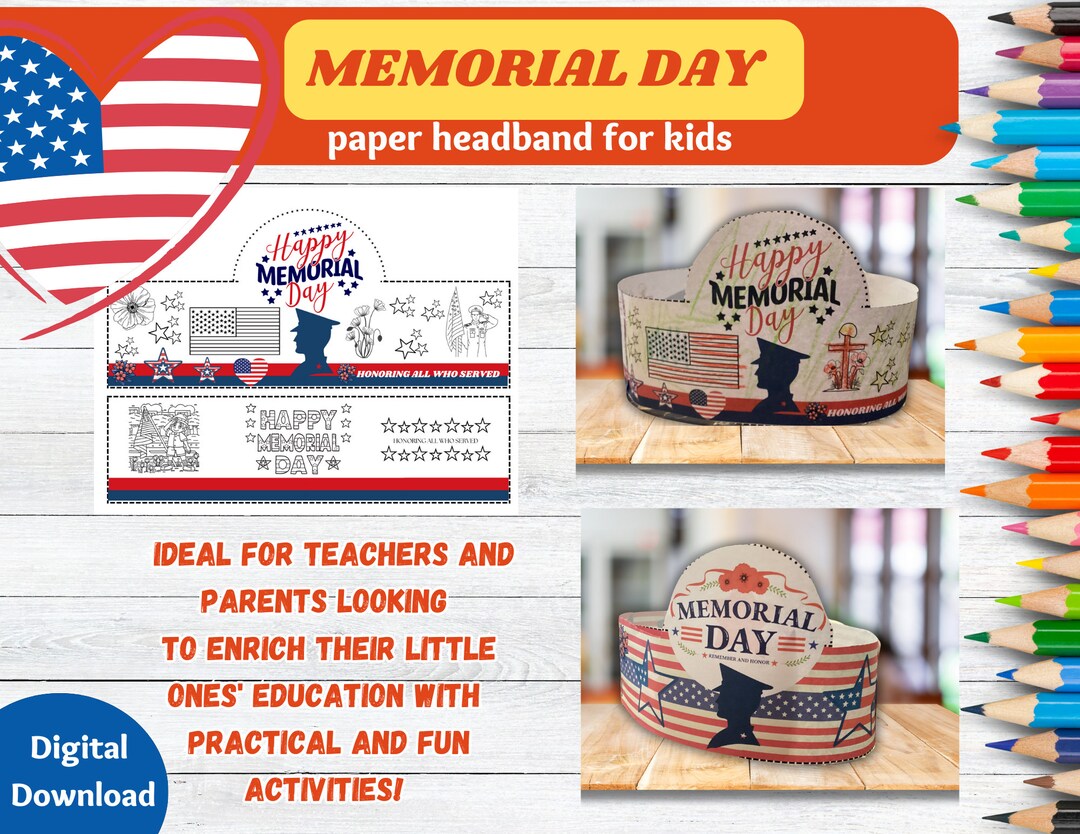 Memorial Day Paper Headband: Kids Printable Activity (digital Download ...