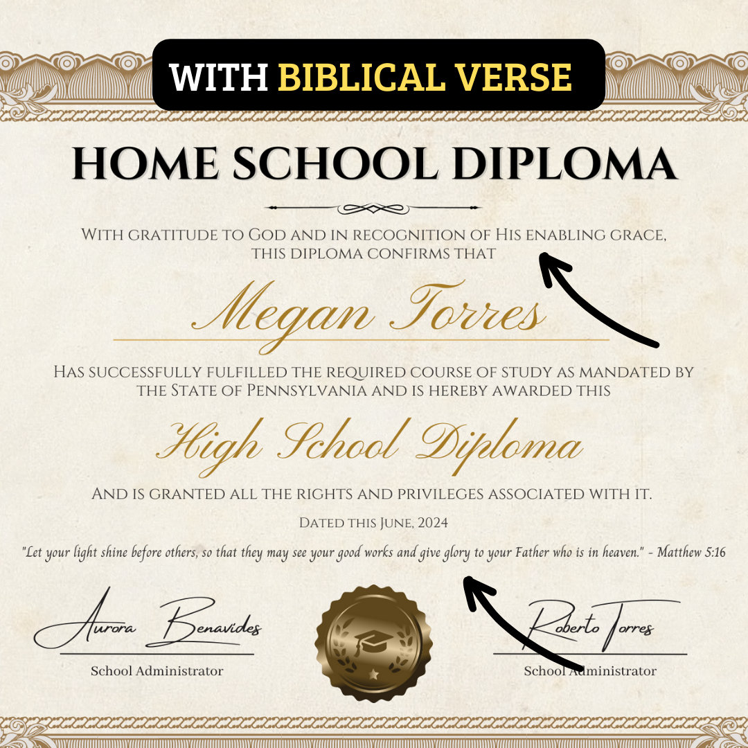 Religious Printable Homeschool Diploma, High School Graduation ...