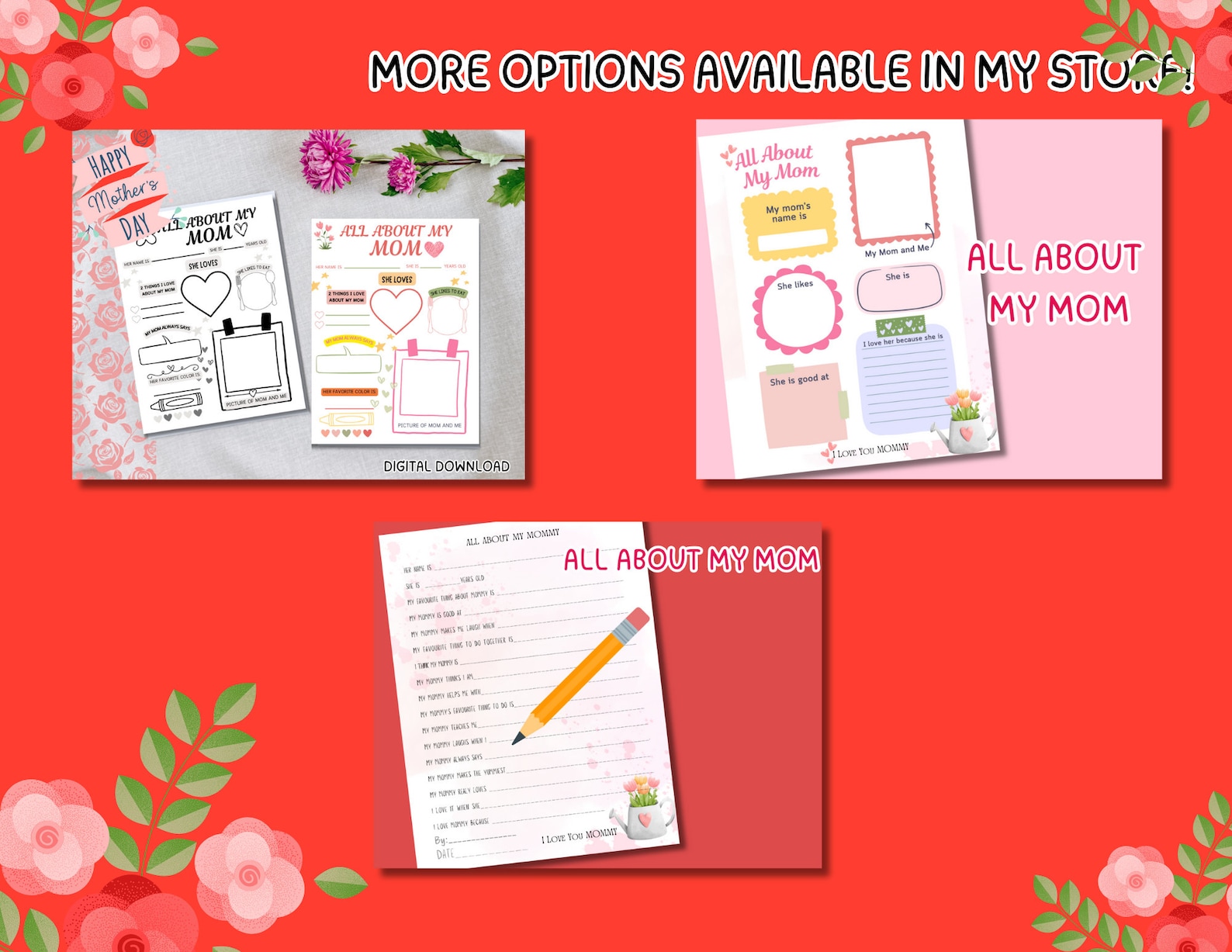 I Love My Mom Keepsake Mother's Day Printable, Teacher and Parent ...