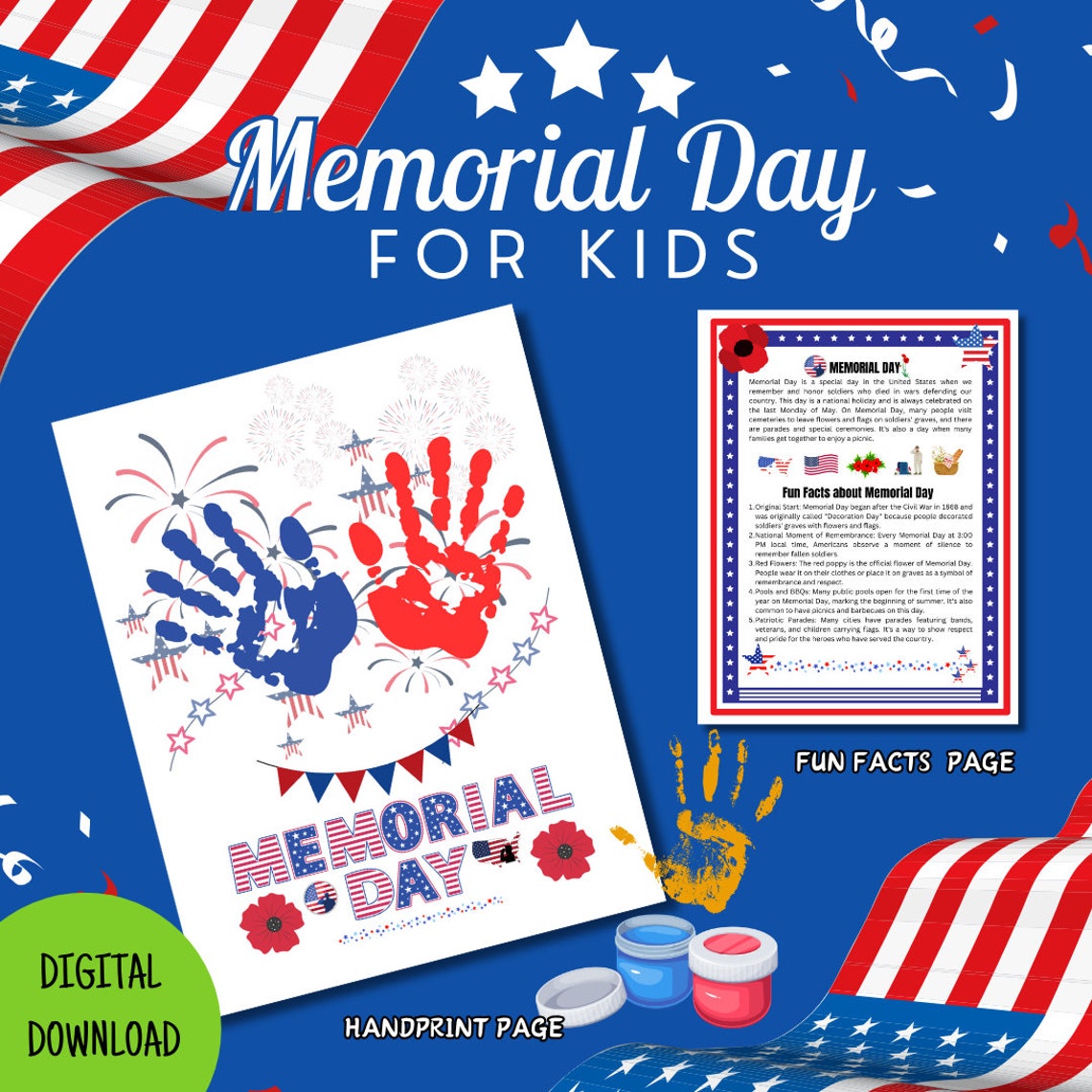 Memorial Day Handprint, Printables for Kids, Handprint Art, Patriotic ...