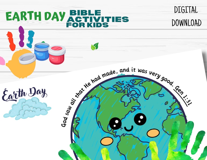 Earth Day Handprint Art Craft: Bible Lesson Activity (digital Download ...
