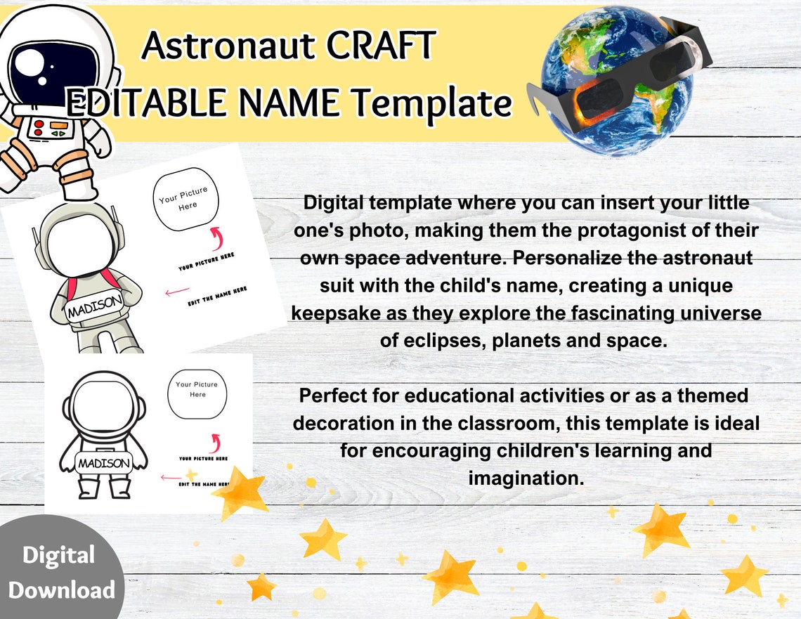 Astronaut Editable Name Craft & Activity for Bulletin Boards, 2024 ...