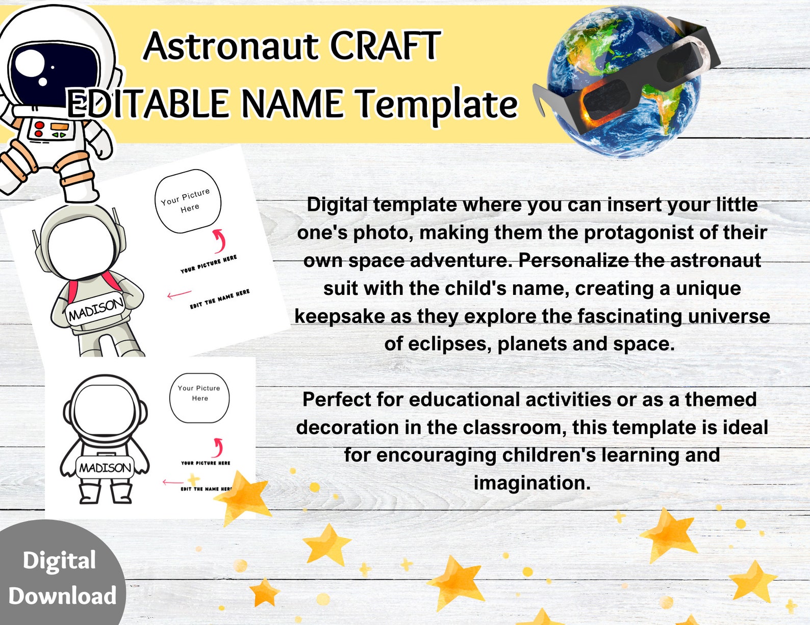 Astronaut Editable Name Craft & Activity for Bulletin Boards, 2024 ...
