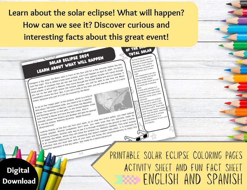 Solar Eclipse 2024 Activity Bundle, Solar Eclipse Coloring Pages, Solar ...