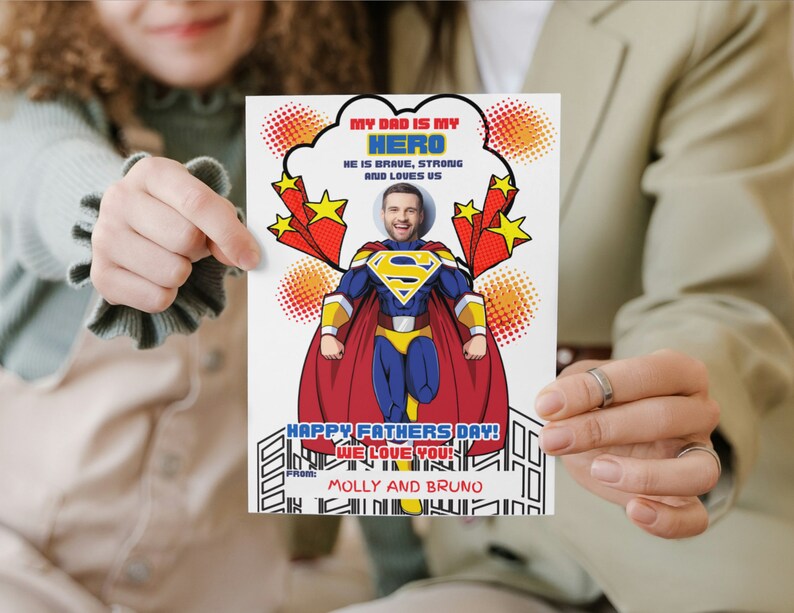 Father's Day Super Hero Card, Add Your Own Photo, Craft, PRINTABLE ...