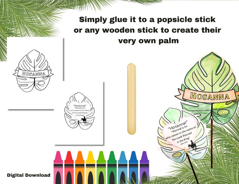 Palm Sunday Craft for Kids Printable, Hosanna, Coloring Palm, Bible ...