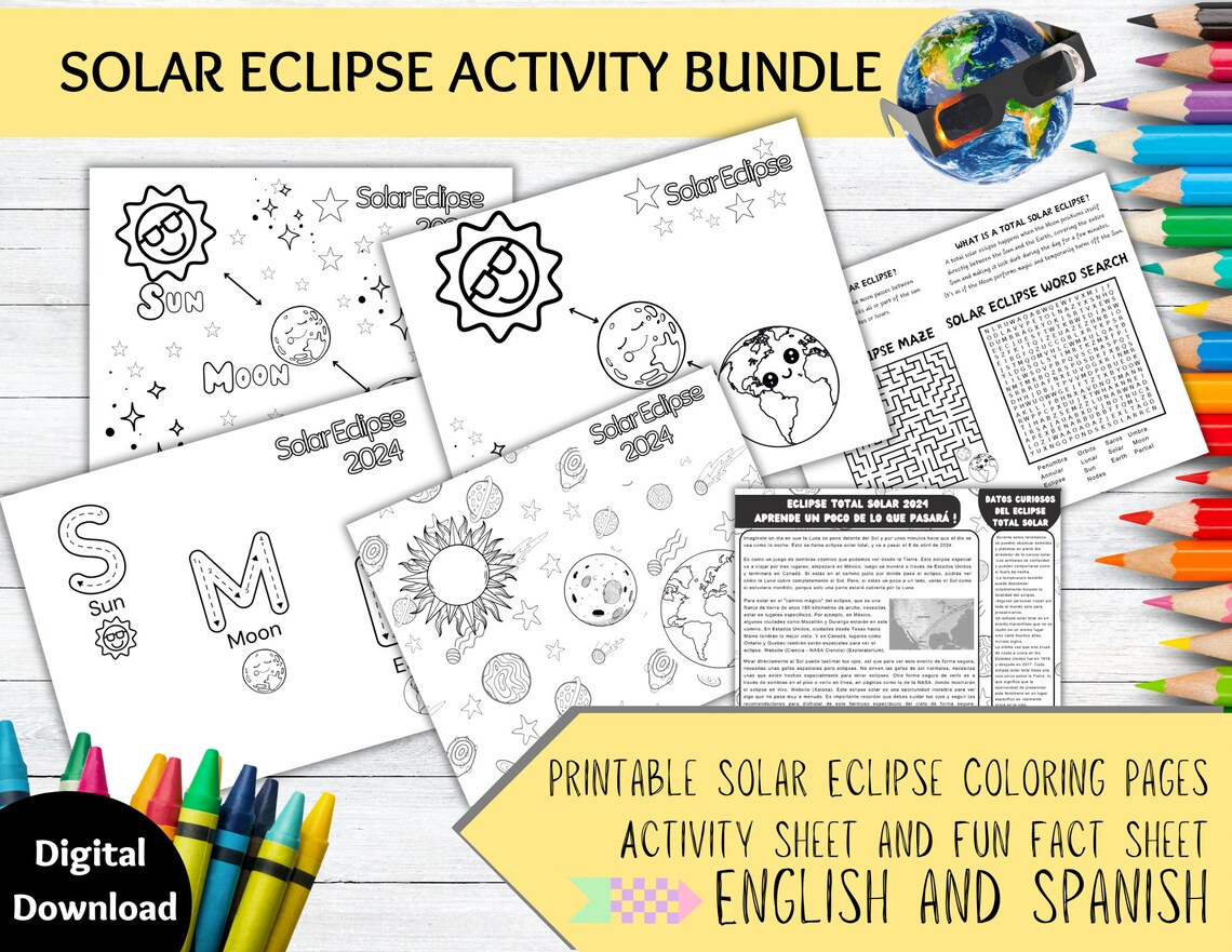 Solar Eclipse 2024 Activity Bundle, Solar Eclipse Coloring Pages, Solar ...
