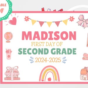 Editable First Day of School Sign, Printable, Personalized Sign, Back ...