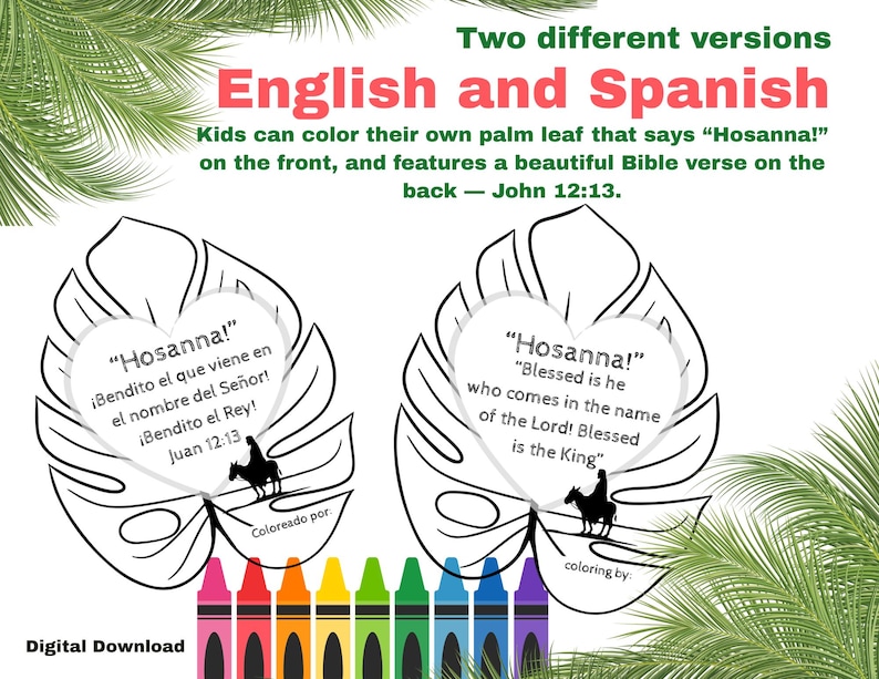 Palm Sunday Craft for Kids Printable, Hosanna, Coloring Palm, Bible ...