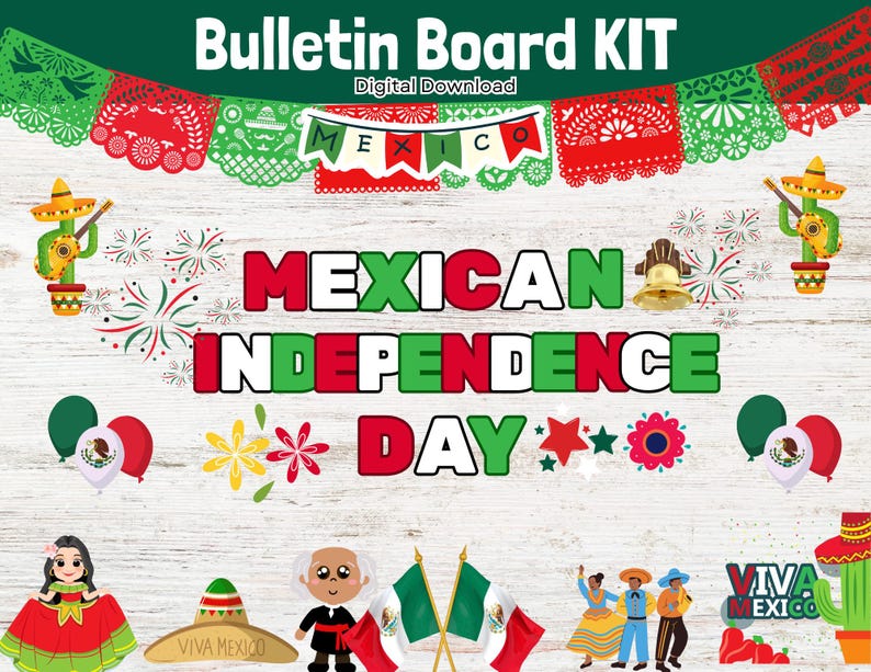 Mexican Independence Day Bulletin Board Kit, Letters, Borders, Banner ...