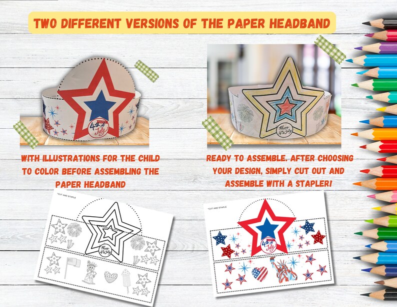 4th of July Headband, USA Printable Craft, Independence Day Coloring ...