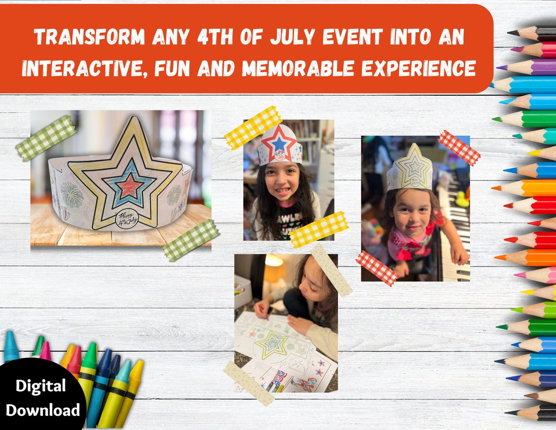 4th of July Headband: USA Printable Craft, Kids Coloring Activity ...