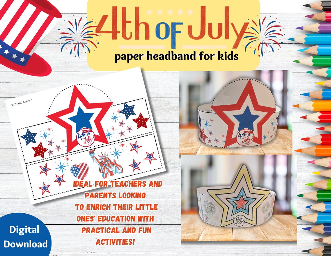 4th of July Headband, USA Printable Craft, Independence Day Coloring ...
