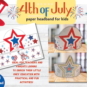 4th of July Headband: USA Printable Craft, Kids Coloring Activity ...