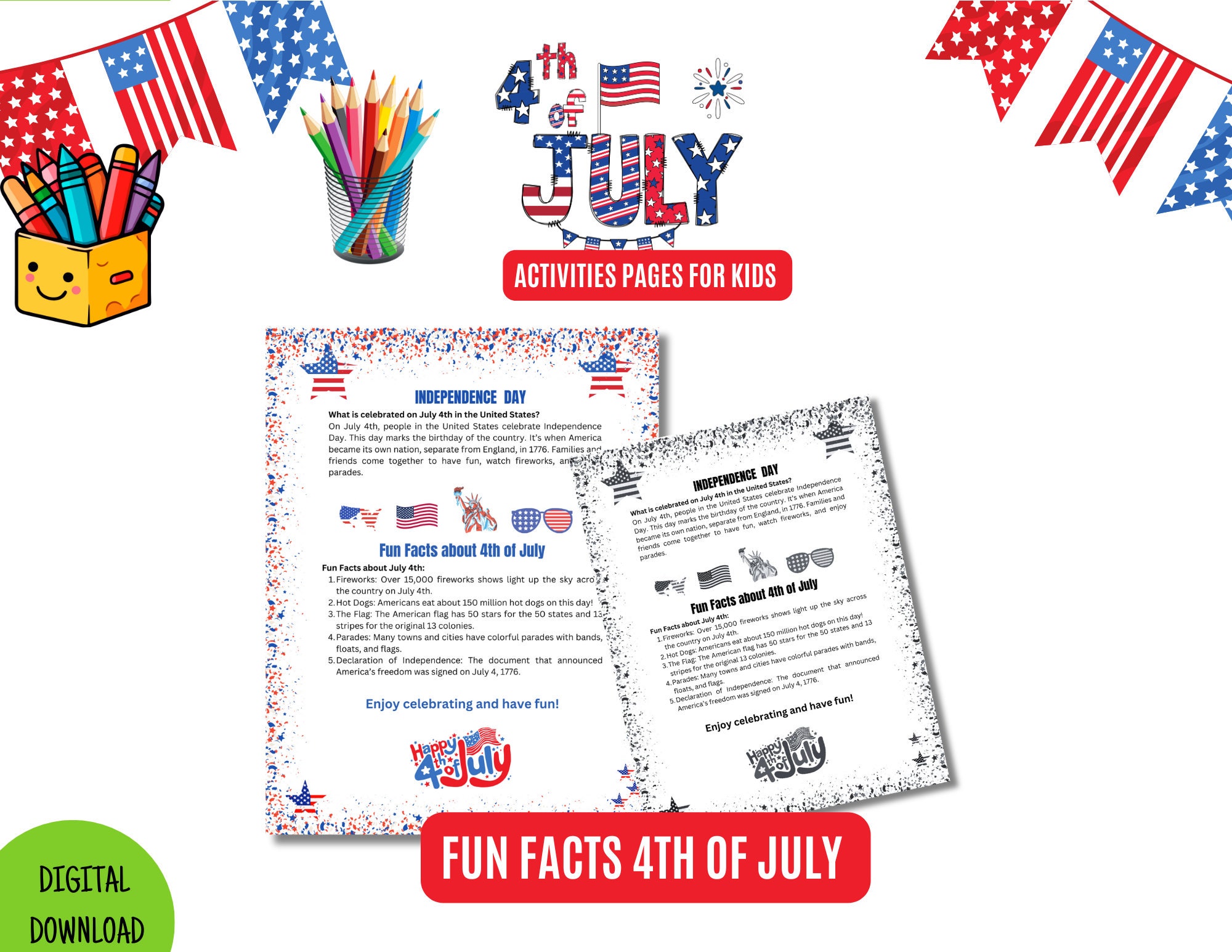 4th of July, Coloring Page, Printables for Kids, Coloring Book ...