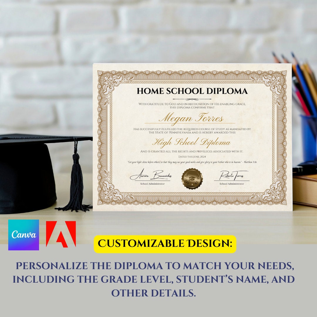 Religious Printable Homeschool Diploma, High School Graduation ...