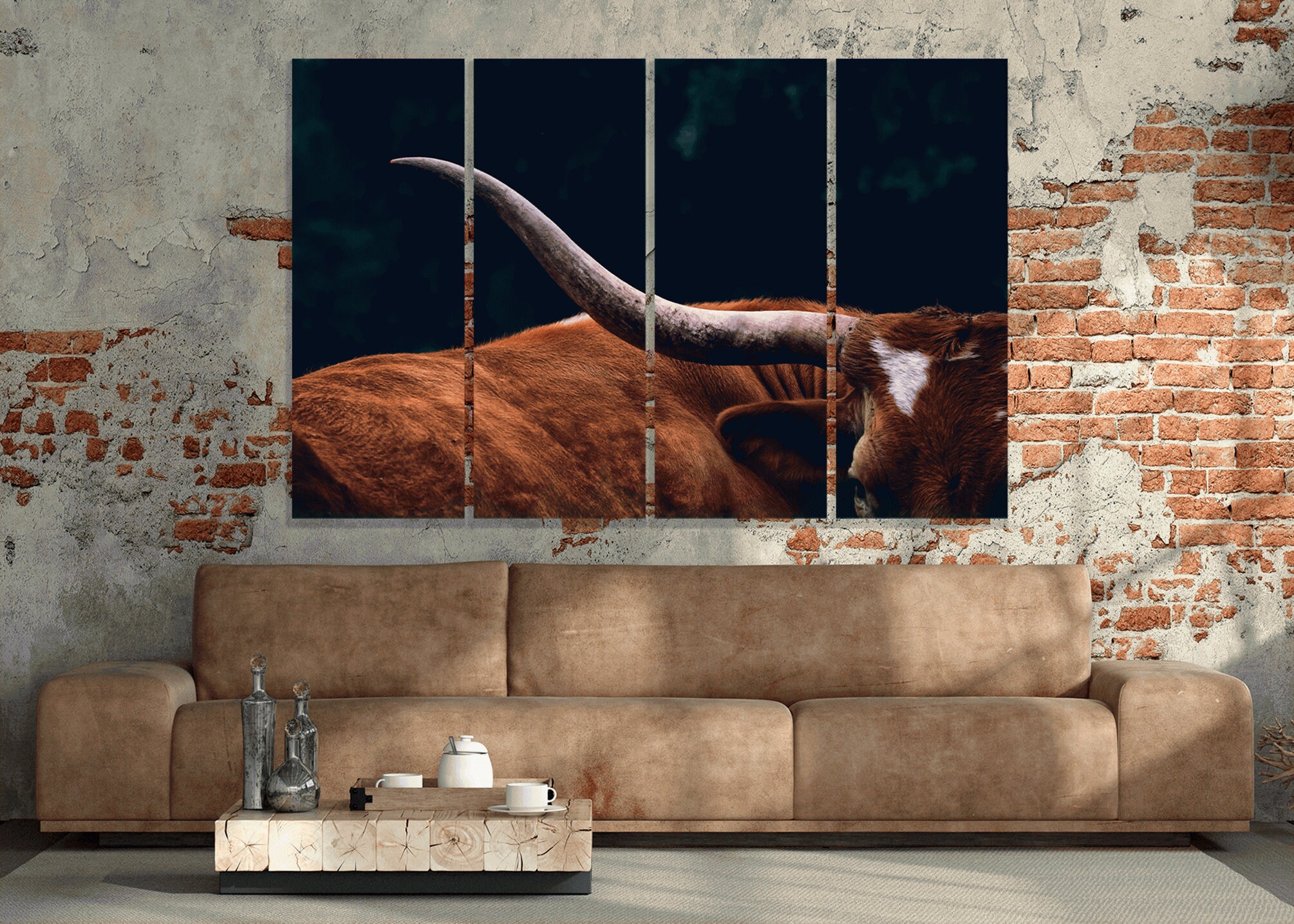 Longhorn Canvas Wall Art Cow Canvas Farmhouse Wall Decor Cow Longhorn ...