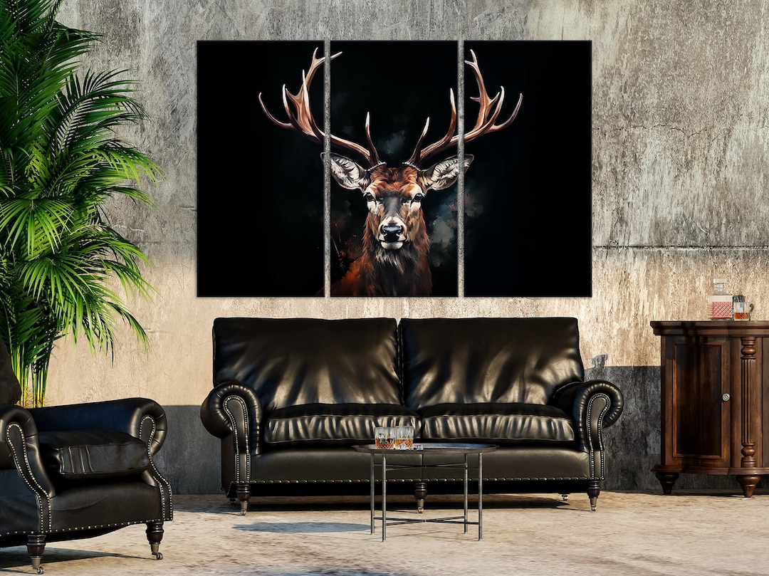 Deer Canvas Wall Art Dark Academia Decor Deer Antlers Print Woodland ...
